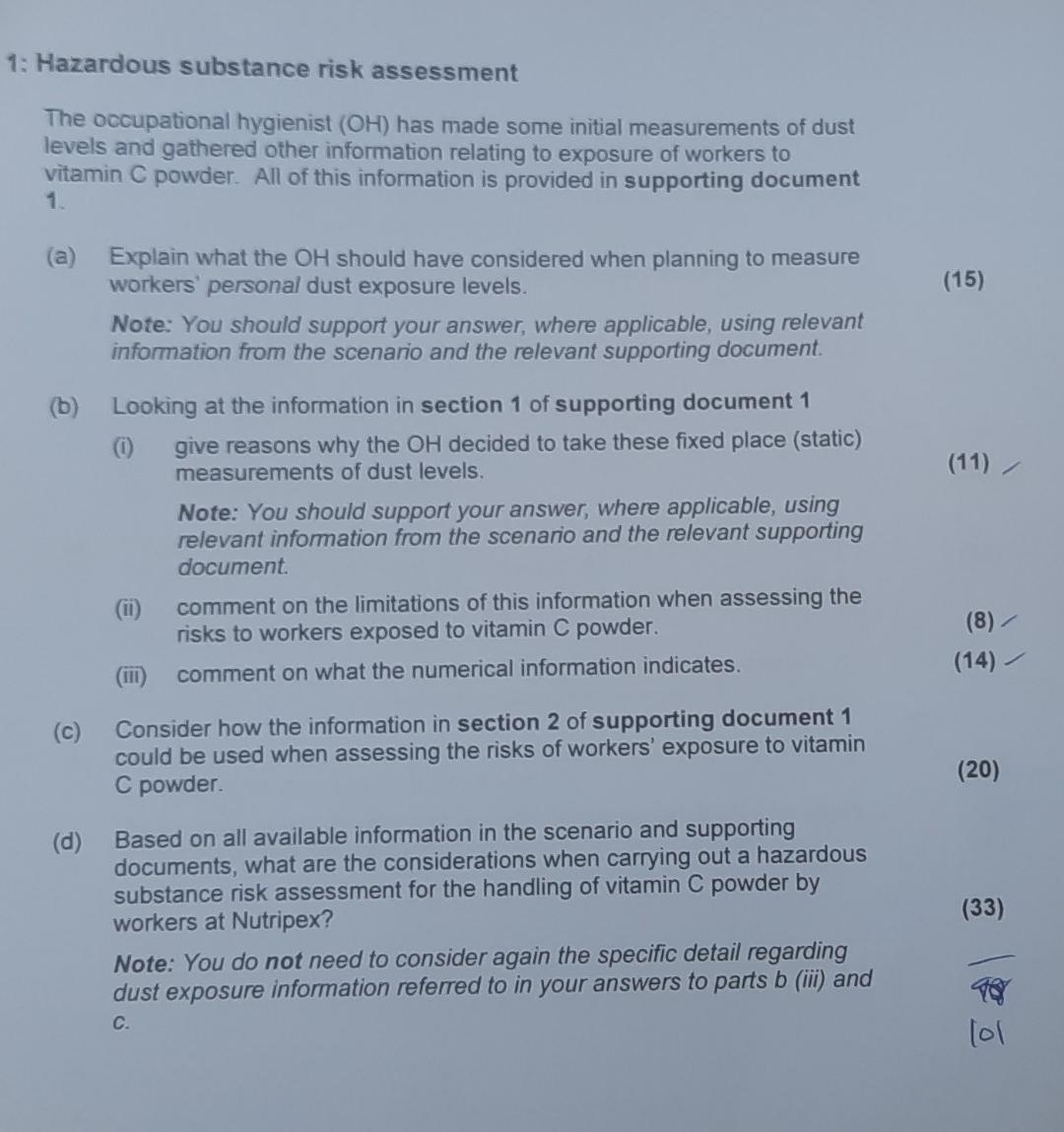 1: Hazardous substance risk assessment The | Chegg.com