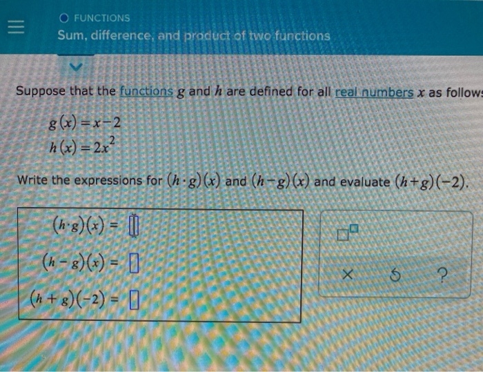 Solved O FUNCTIONS Sum, difference, and product of two | Chegg.com
