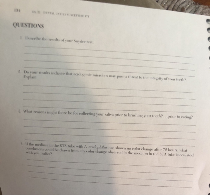 QUESTIONS Describe the results of your Snyder test 2. | Chegg.com