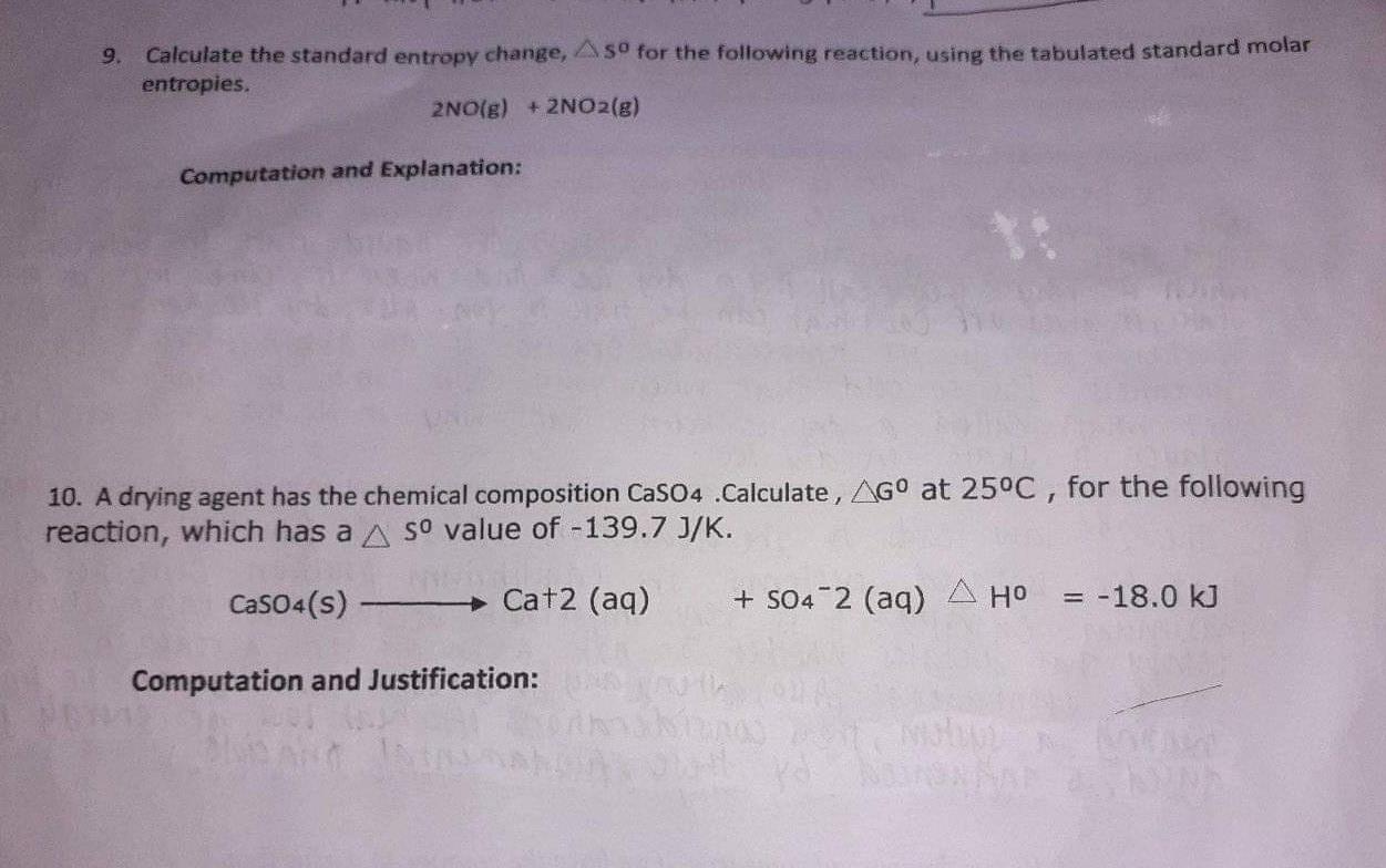 Solved 9. Calculate the standard entropy change, As for the | Chegg.com