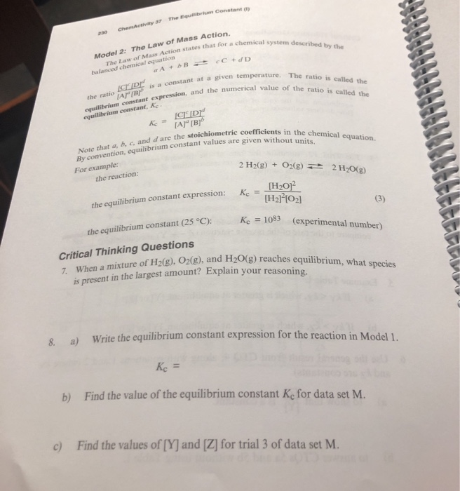 ChemActivity 37 um Constant (1) The Equilibrium | Chegg.com