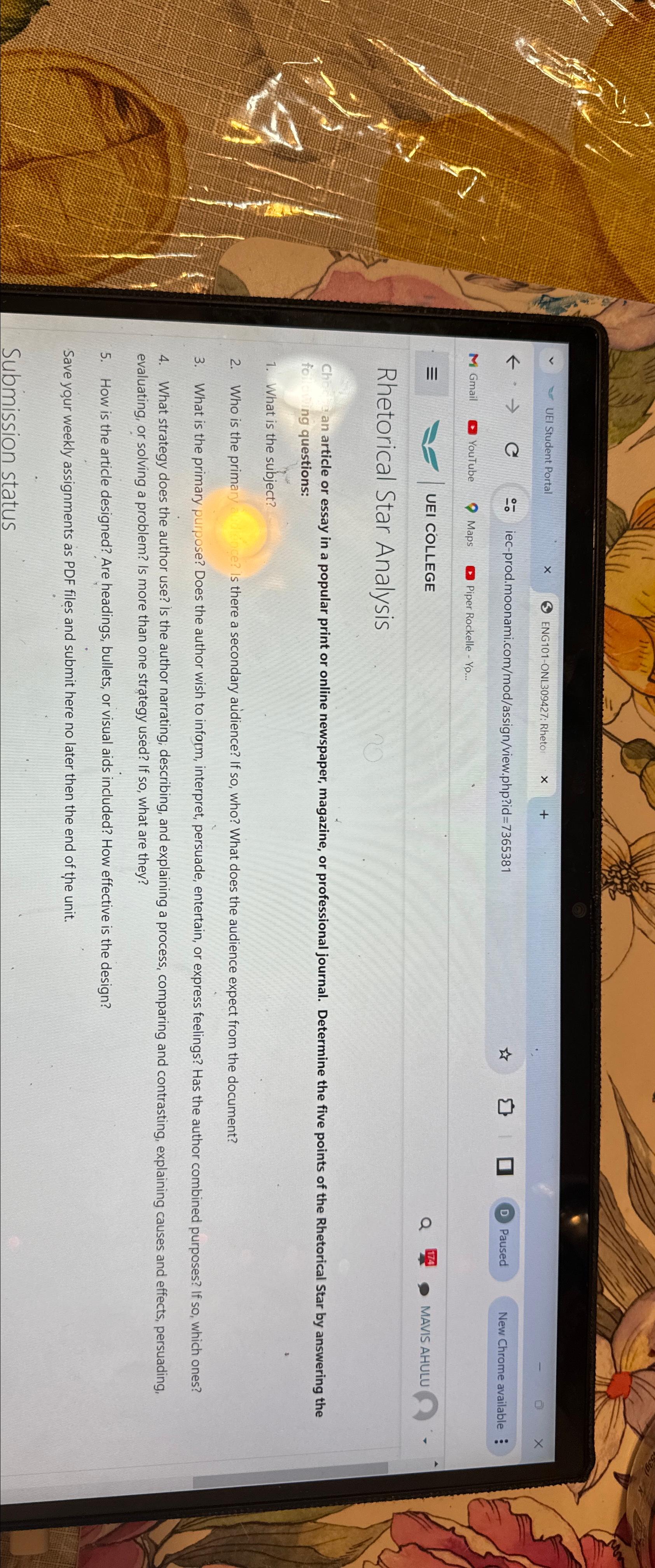 Solved UEI COLLEGERhetorical Star Analysis fo ing | Chegg.com