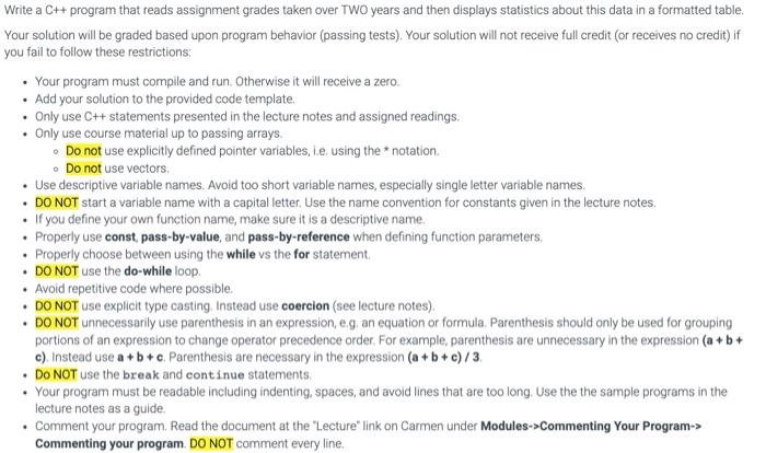 Solved C++ DO NOT use vectorsDO NOT do-while loops DO NOT | Chegg.com
