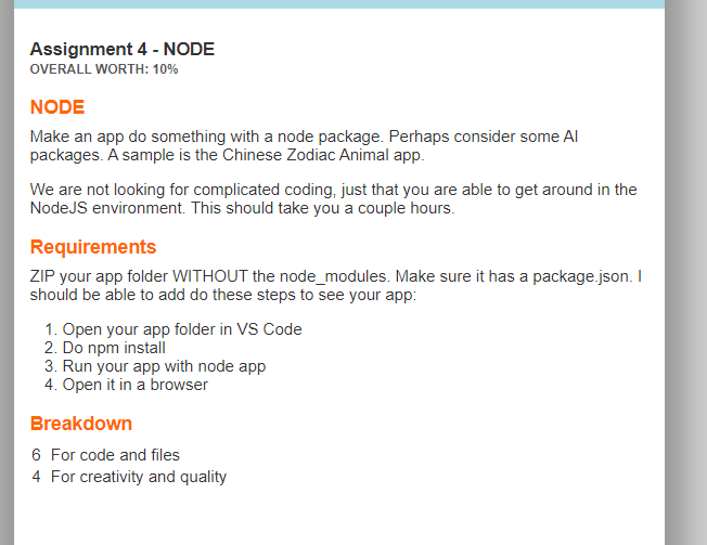 Solved Assignment 4 - ﻿NODEOVERALL WORTH: 10%NODEMake an app | Chegg.com