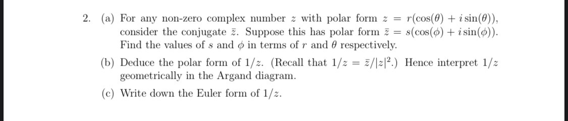 Solved (a) For any non-zero complex number z with polar form | Chegg.com