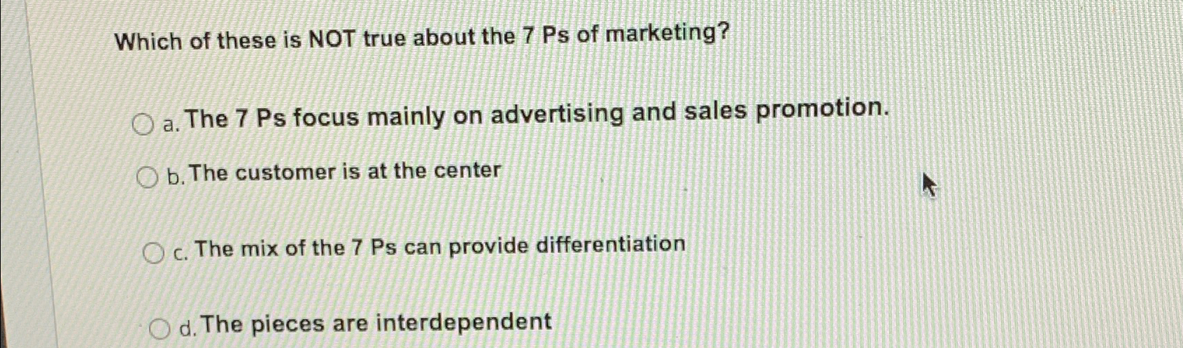 Solved Which of these is NOT true about the 7 ﻿Ps of | Chegg.com