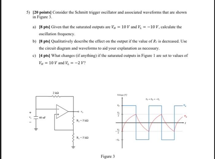 Solved 5) [20 points Consider the Schmitt trigger oscillator | Chegg.com