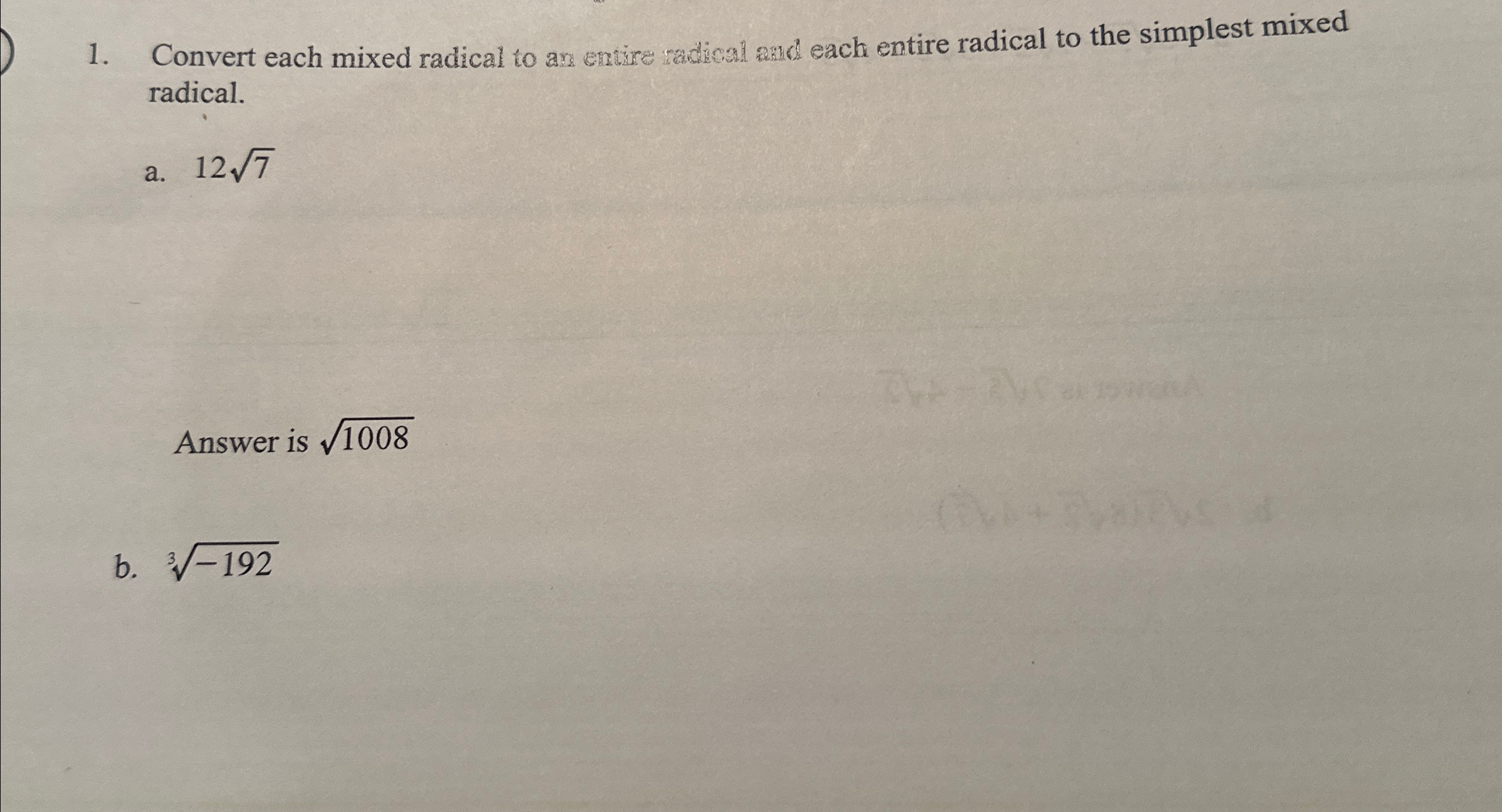 Solved Convert each mixed radical to ar entire radical and | Chegg.com