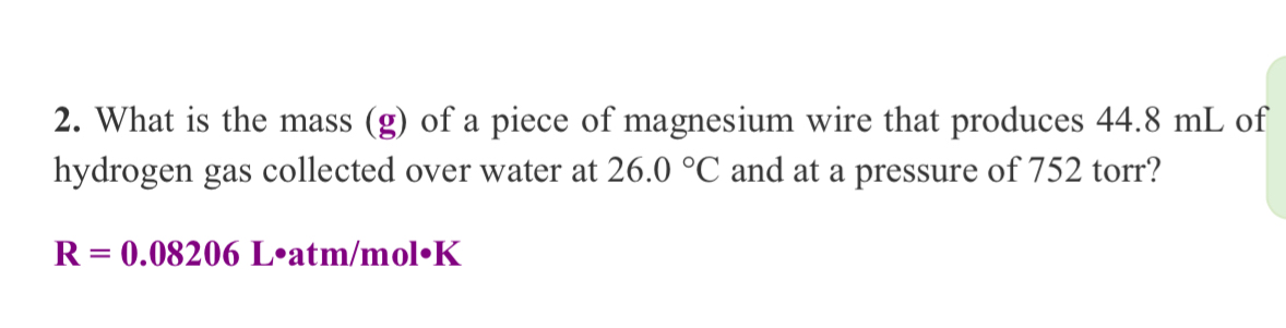 Solved What is the mass (g) ﻿of a piece of magnesium wire | Chegg.com