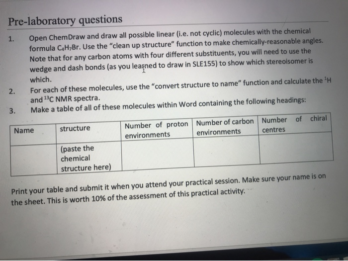 Solved Pre-laboratory questions Open ChemDraw and draw all | Chegg.com