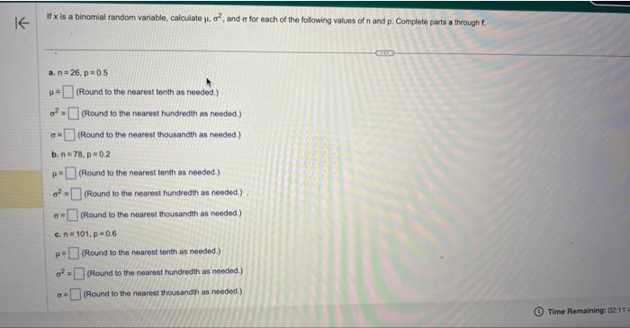 Solved If x is a binomial random variable, calculate μ,σ2, | Chegg.com
