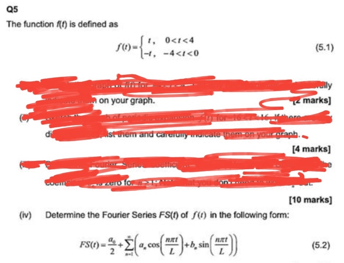 Solved Q5 The function f(t) is defined as 1, 0 | Chegg.com