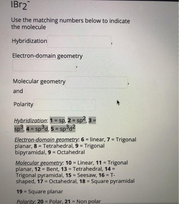 Solved IBr2 Use the matching numbers below to indicate the | Chegg.com