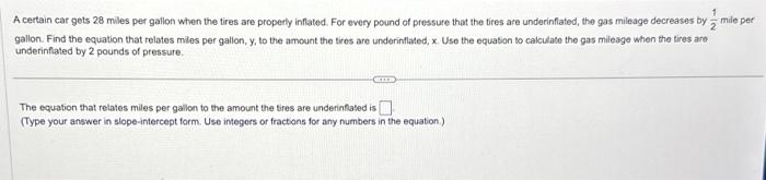 Solved A certain car gets 28 miles per gallon when the tires | Chegg.com