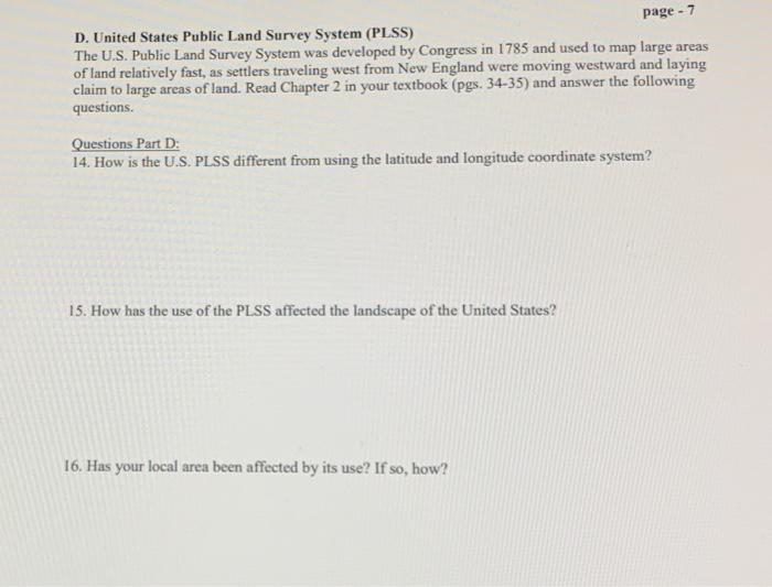 D. United States Public Land Survey System (PLSS) | Chegg.com
