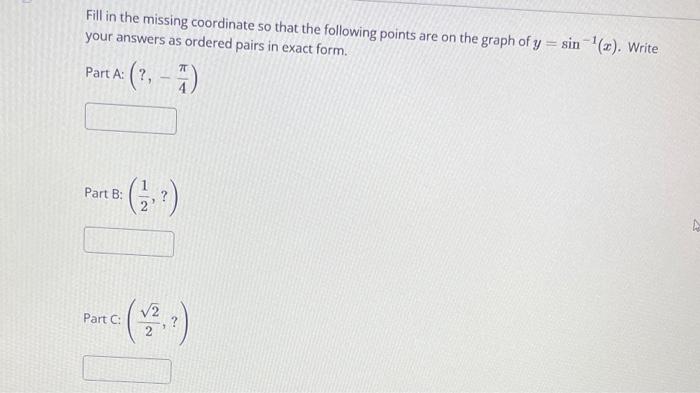 Solved Fill in the missing coordinate so that the following | Chegg.com
