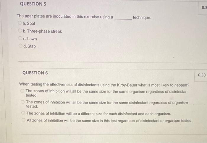 Solved The agar plates are inoculated in this exercise using | Chegg.com