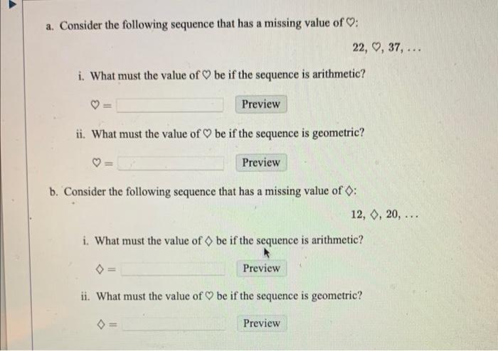 Solved a. Consider the following sequence that has a missing | Chegg.com