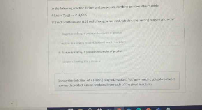 Solved In the following reaction lithium and oxygen are | Chegg.com