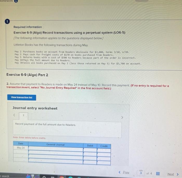 Solved Required information Exercise 6.9 (Algo) Record | Chegg.com
