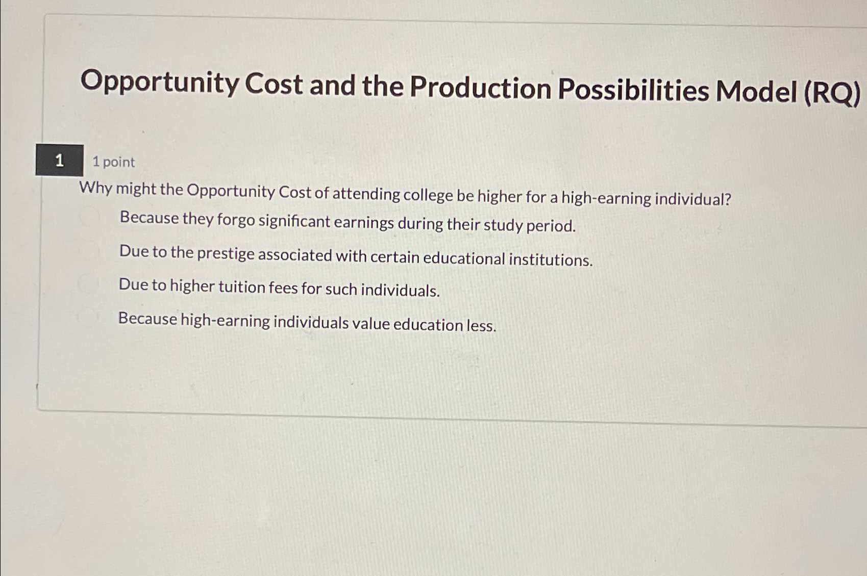 Solved Opportunity Cost and the Production Possibilities | Chegg.com