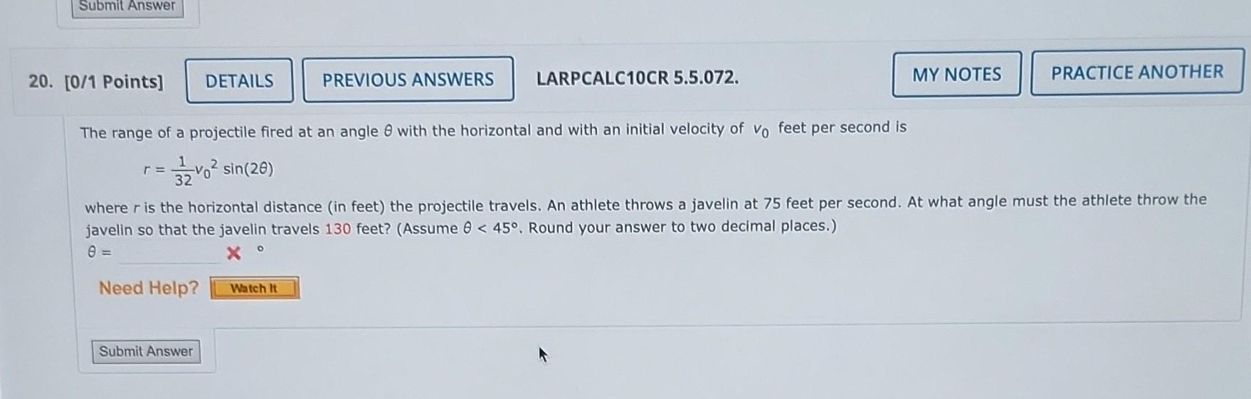 Solved The range of a projectile fired at an angle θ with | Chegg.com