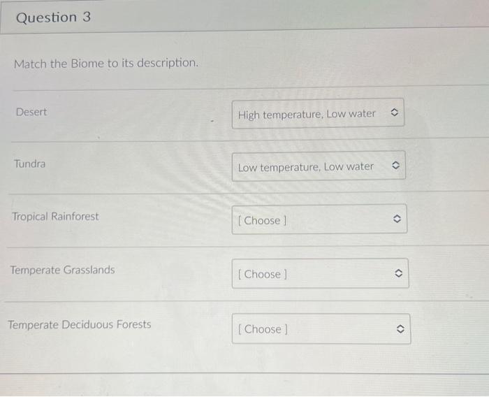 Solved Match the Biome to its description. Desert Tundra | Chegg.com
