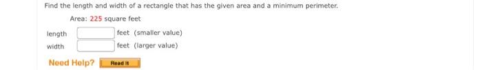 Solved Find the length and width of a rectangle that has the | Chegg.com
