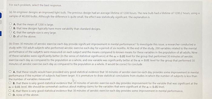 Solved For each problem, select the best response. (a) An | Chegg.com