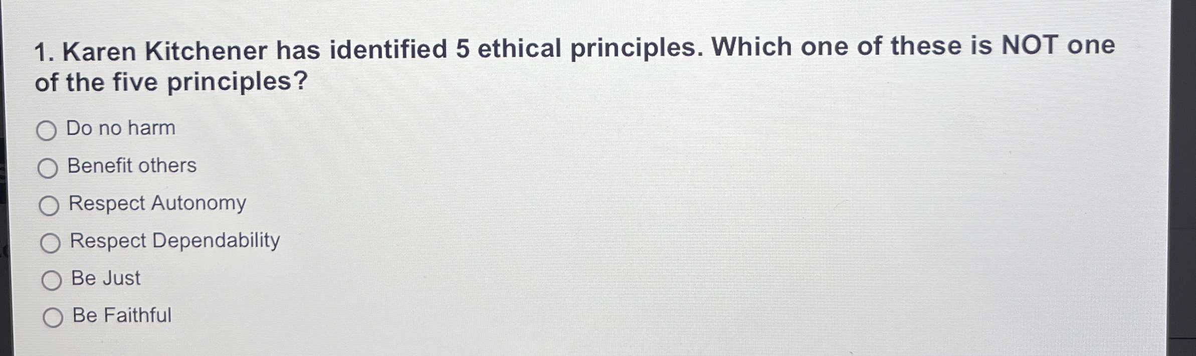 Solved Karen Kitchener has identified 5 ﻿ethical principles. | Chegg.com