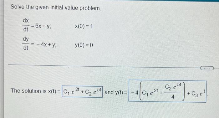 Solved Solve the given initial value problem. dx dt dy dt = | Chegg.com