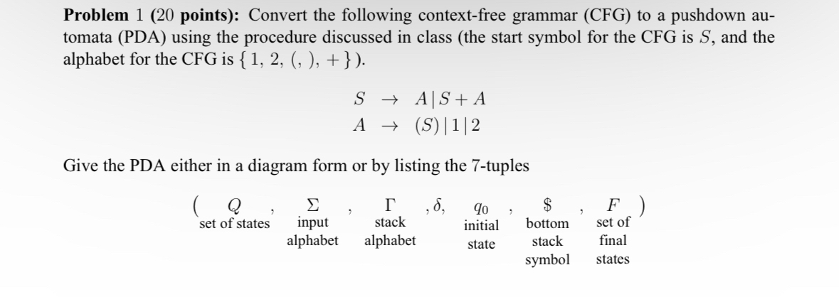 Solved Problem 1 (20 ﻿points): Convert the following | Chegg.com