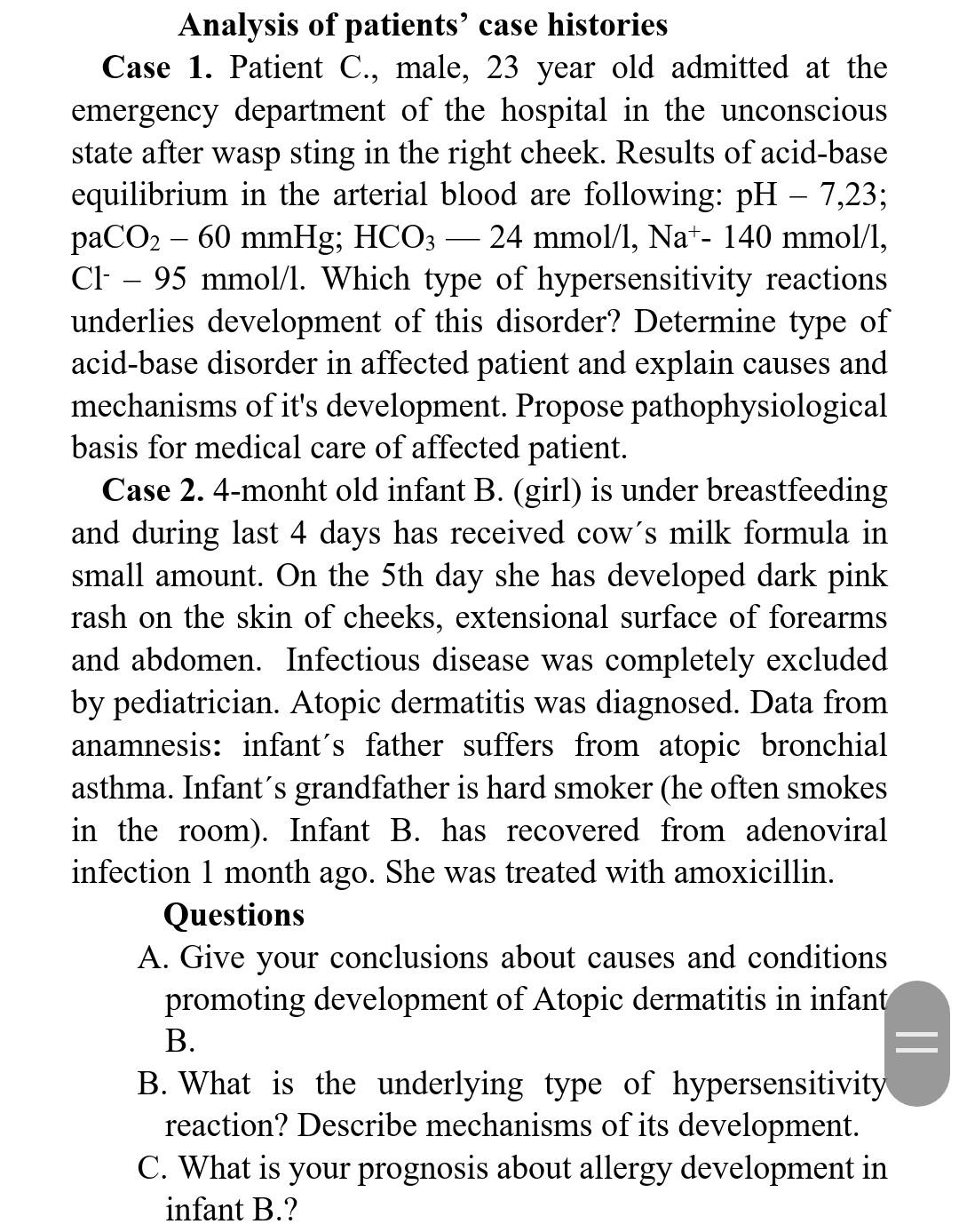 Solved Analysis of patients' case histories Case 1. Patient | Chegg.com