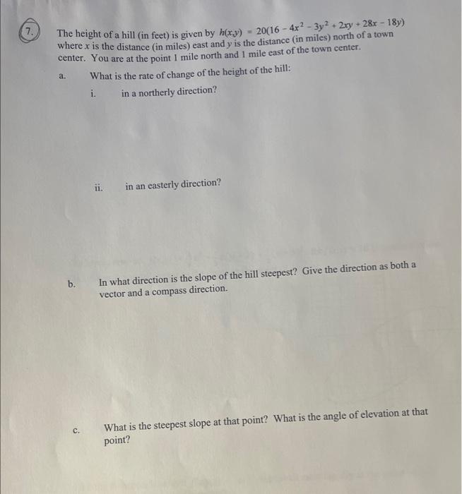 Solved height of a hill (in feet) is given by | Chegg.com