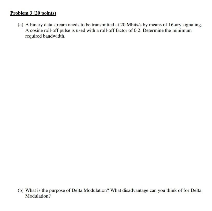 Solved Problem 3 (20 points) (a) A binary data stream needs | Chegg.com