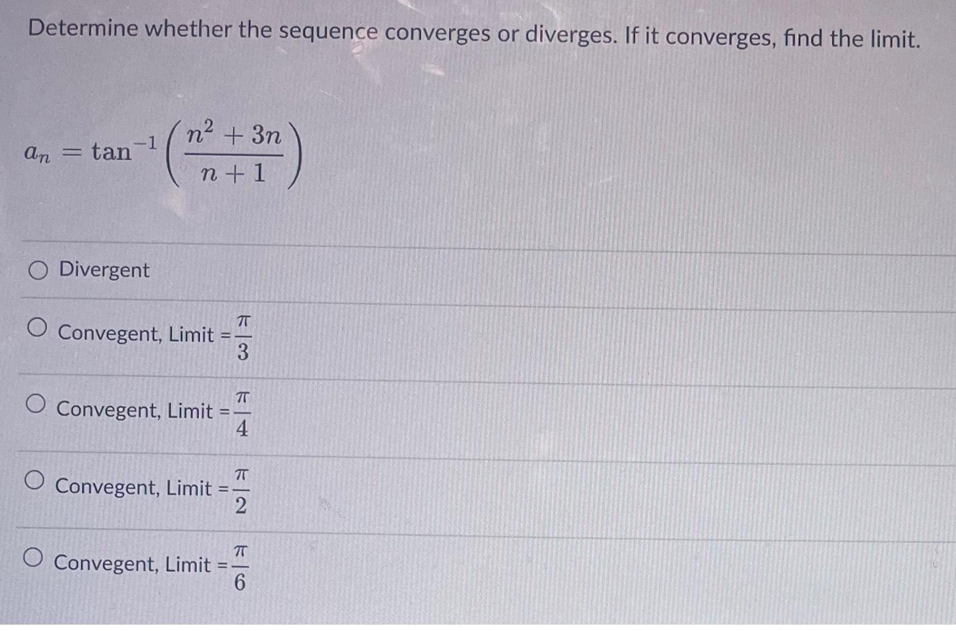 Solved Determine whether the sequence converges or diverges. | Chegg.com
