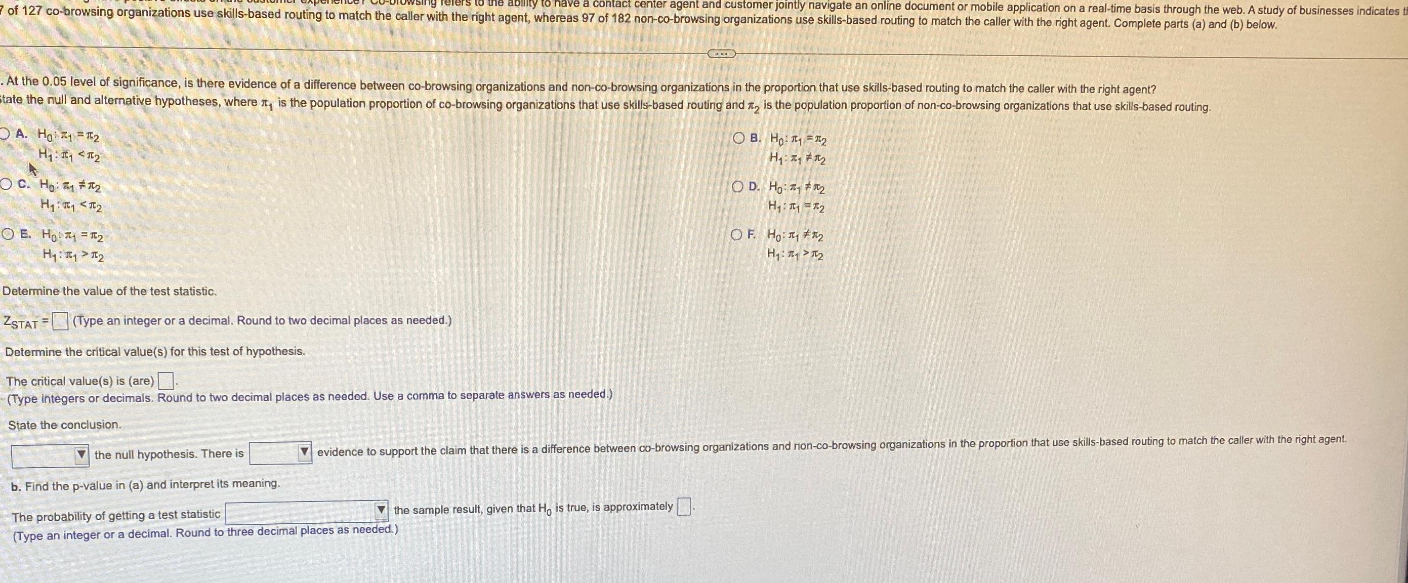 Solved A.\\nH_(0):\\\\pi _(1)=\\\\pi _(2)\\nH_(1):\\\\pi | Chegg.com