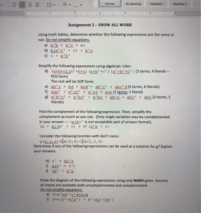 Solved No Spacing Heading 1 Normal Heading 2 2 Assignment | Chegg.com