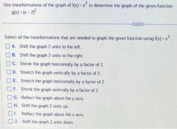 Solved Use transformations of the graph of f(x)=x2 to | Chegg.com