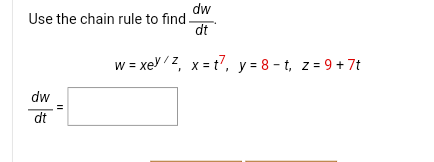 Solved Use the chain rule to find dtdw. | Chegg.com