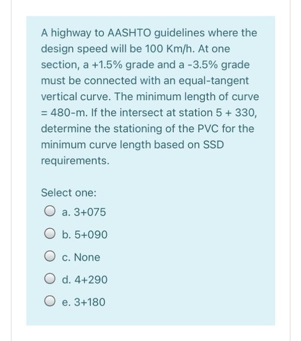 Solved A highway to AASHTO guidelines where the design speed | Chegg.com