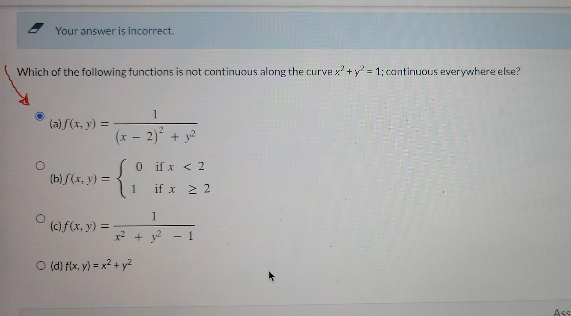 Solved Your answer is incorrect. Which of the following | Chegg.com