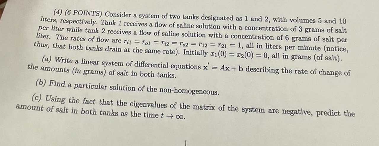 Solved (4) (6 ﻿POINTS) ﻿Consider a system of two tanks | Chegg.com