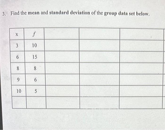 Solved 3. Find the mean and standard deviation of the group | Chegg.com