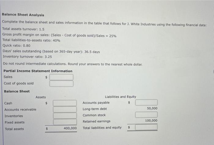 Solved Balance Sheet Analysis Complete the balance sheet and | Chegg.com
