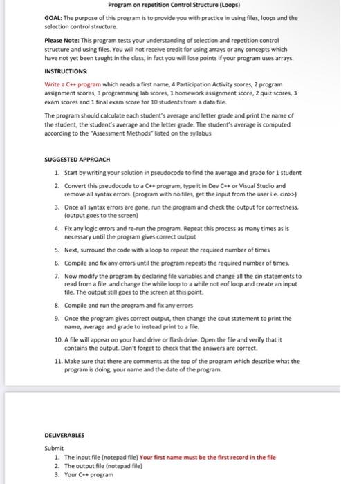 Solved Program on repetition Control Structure (Loops) GOAL: | Chegg.com