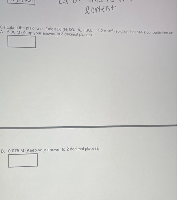 Solved Calculate the pH of a sulfuric acid (H2SO4, | Chegg.com