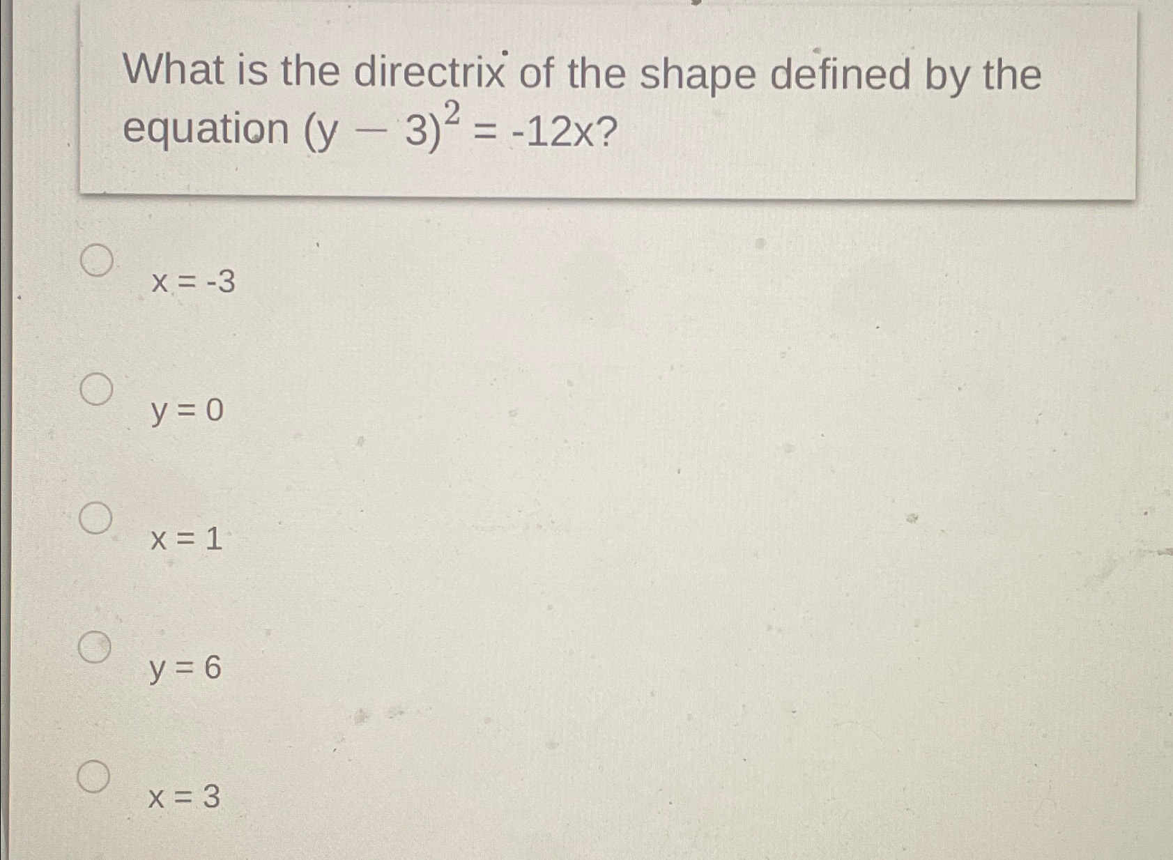 Solved What is the directrix of the shape defined by the | Chegg.com