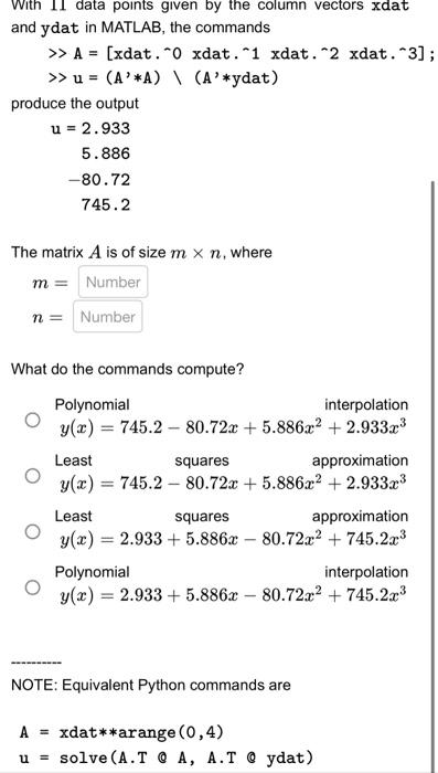 Solved With II data points given by the column vectors xdat | Chegg.com
