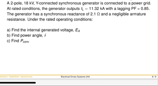 Solved A 2-pole, 18kV,Y-connected synchronous generator is | Chegg.com